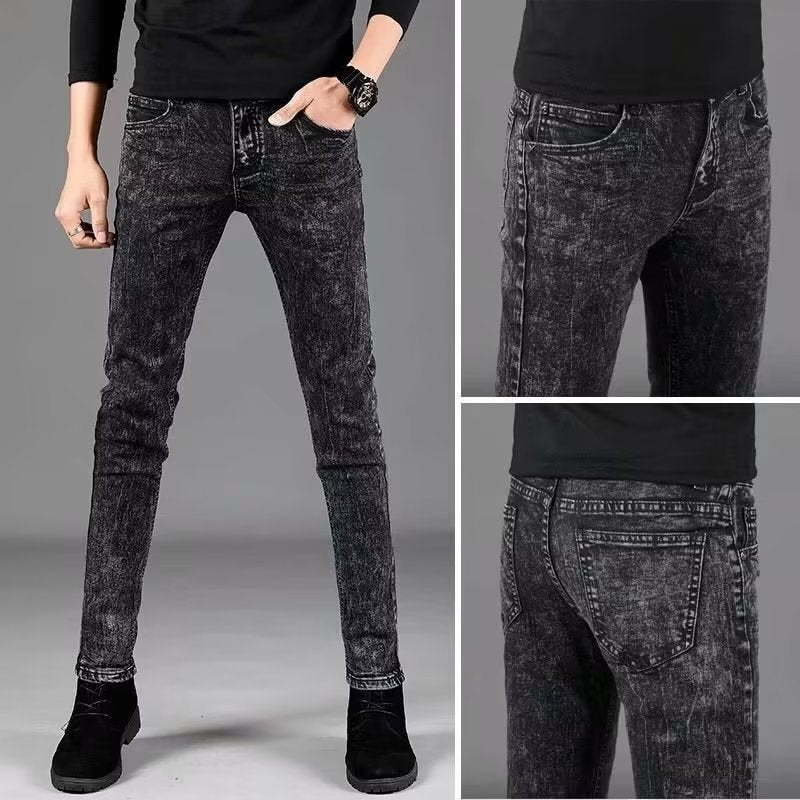 Men’s Slim Elastic Snowflake Jeans – Korean Trendy 2024 – Mens Tudoholic